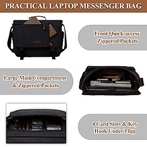 VASCHY Messenger Bag for Men, Canvas Water Resistant Briefcases 15.6in Laptop Bag Crossbody Satchel Computer Bags for Work Office Bag for Women Dark Gray