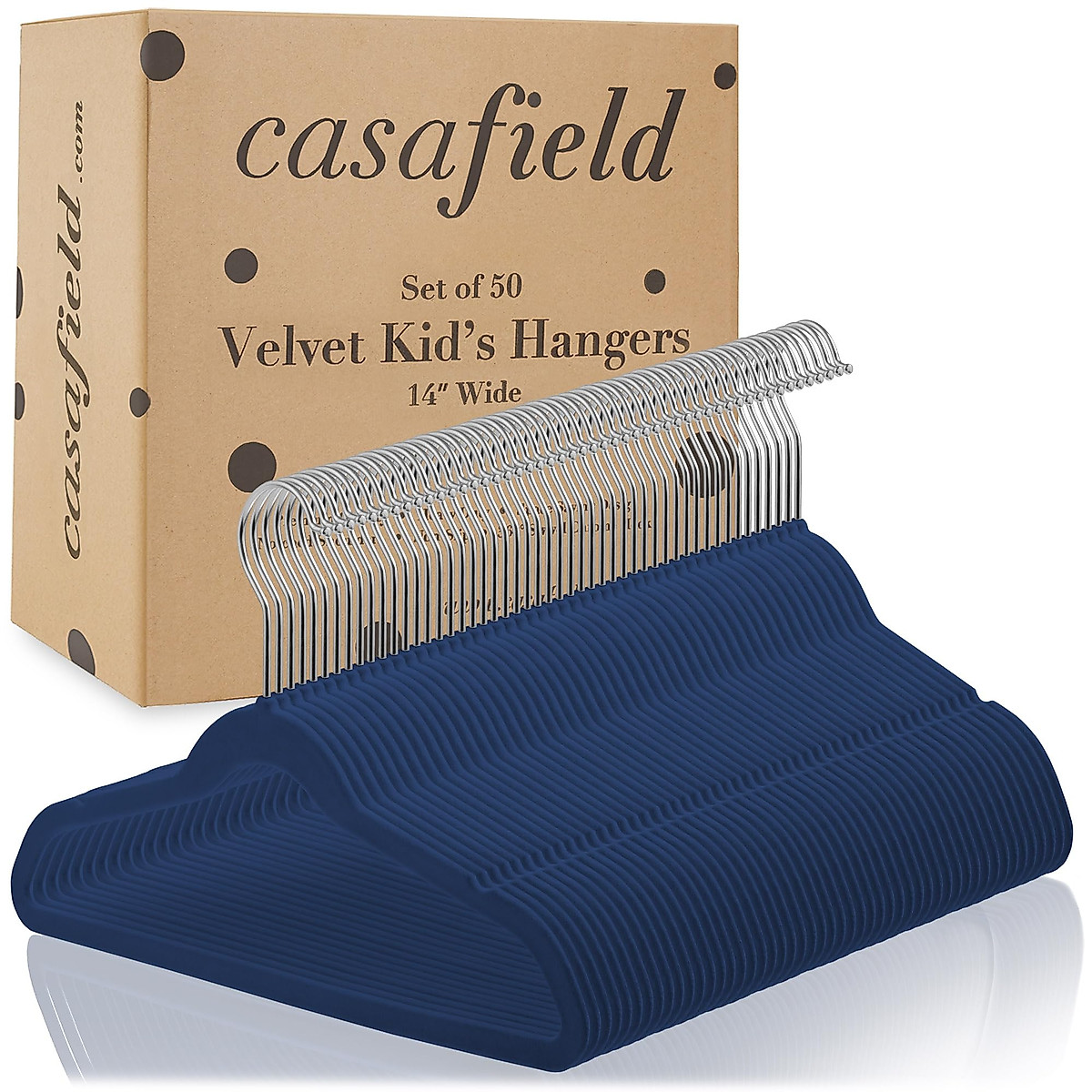 Casafield 50 Velvet Kid's Hangers - 14" Size for Children's Clothes - Royal Blue