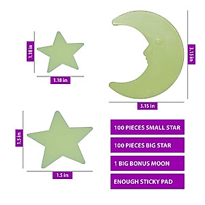 201 Pcs Ultra Glow in The Dark Stars with Bonus Large Moon Stickers Set Luminous Different Sizes Fluorescent Stars Ceiling Decor for Kids Bedroom Birthday Party