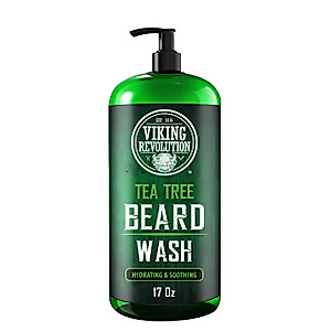 Viking Revolution Tea Tree Oil Beard Wash and Beard Conditioner For Men - Natural Beard Softener Set with Argan Oil, Vitamin E and Ginseng - Beard Shampoo and Conditioner Set (17 Oz)