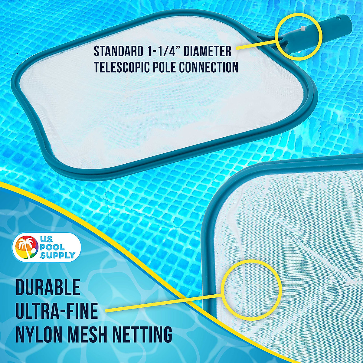U.S. Pool Supply Professional Swimming Pool Leaf Skimmer Net - Ultra Fine Mesh Netting, Clean Remove The Finest Debris Fast - Pool Maintenance Cleaning Pool Liners, Spas, Ponds, Kids Inflatable Pools