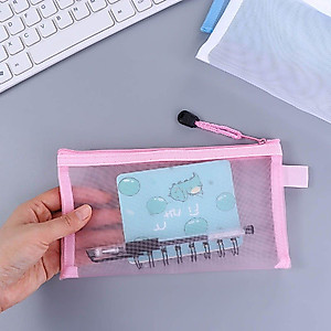 Mesh Zipper Pouch Zipper File Bags, Pencil Case Storage Bags, Transparent Coin Purse Document Bag,Colorful Cosmetic Makeup Pouch(White A4)
