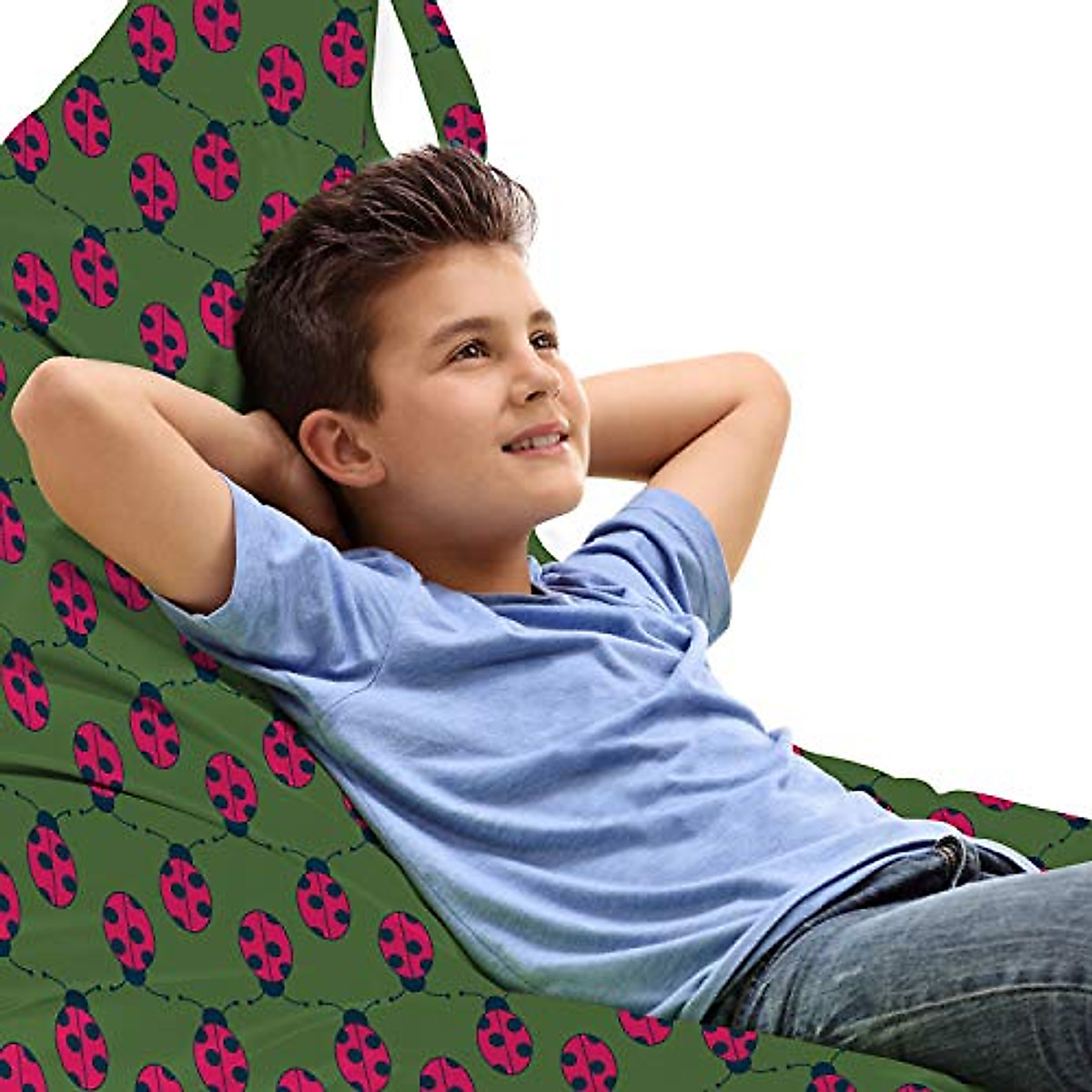 Ambesonne Ladybugs Lounger Chair Bag, Mosaic of Dame Beetle Polka Dots Creative Ornamental Illustration, High Capacity Storage with Handle Container, Lounger Size, Fern Green and Magenta