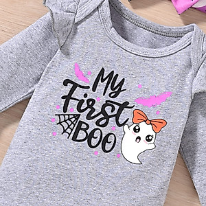 HINTINA Infant Baby Girl My First Boo Halloween Outfits Pumpkin Ghost Bodysuit Clothes Set 3-6 Months
