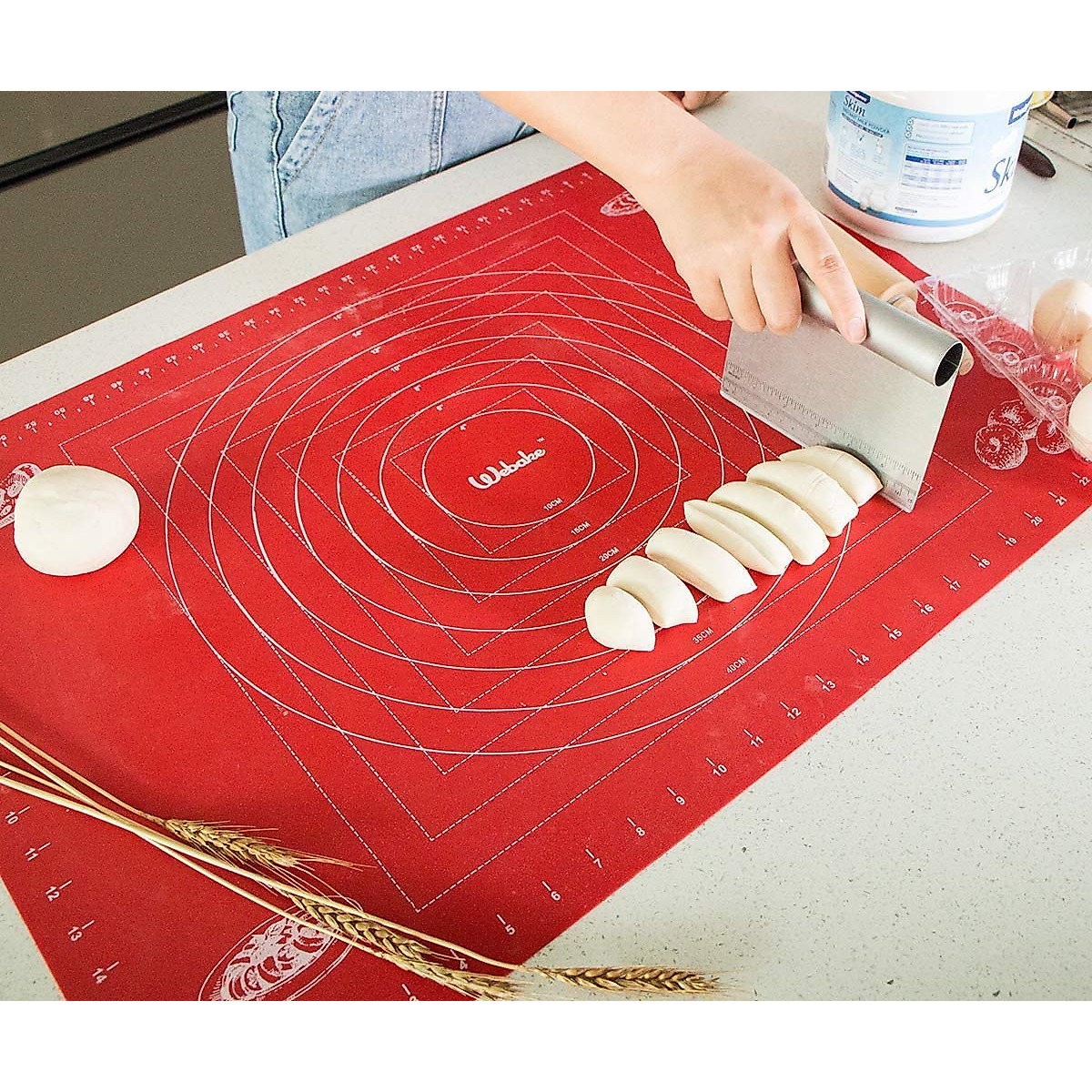Webake Extra Large Silicone Pastry Baking Mat for Dough Rolling with Measurements 26 x 18 Inch, Non-Slip Cookie Pizza Pie Mat, Baking Sheet Liner Countertop Protector (Red)