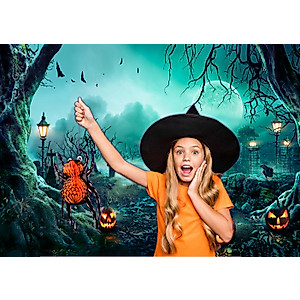 Dudaacvt 7X5FT Halloween Backdrop Horror Moon Night Scary Cemetery Pumpkin Lantern Backdrop for Halloween Kids Adult Family Party Birthday Banner Decor Halloween Photo Backdrop D612