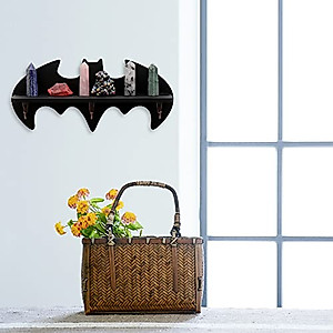 HYLEHE Bat Shelf Crystal Shelf Wall Mounted Floating Shelves-Hanging Floating Wooden Shelves for Goth Home Bedroom or Bathroom-Witchy Room Decor for Crystal Keys
