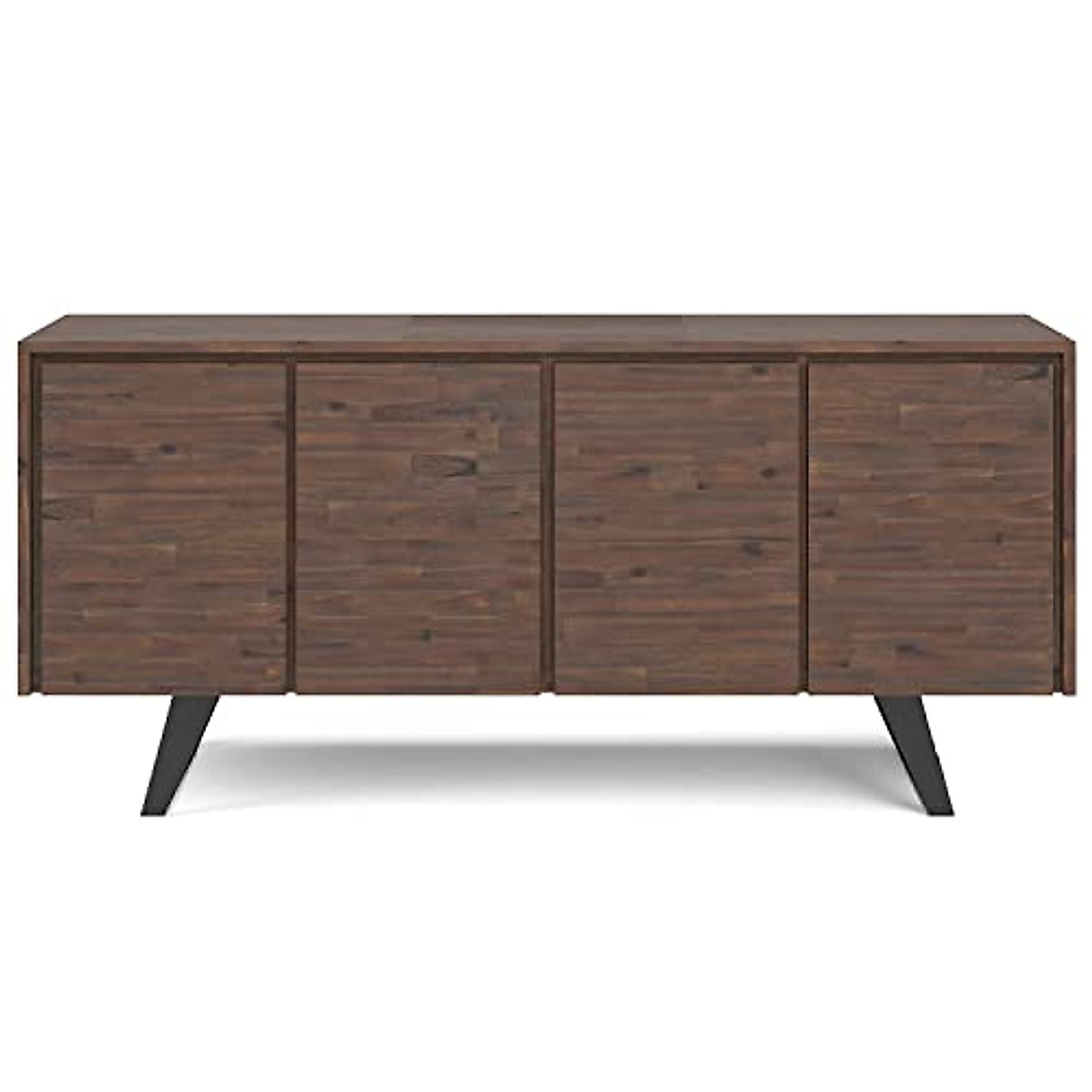 SIMPLIHOME Lowry SOLID ACACIA WOOD 66 Inch Wide Modern Industrial Large 4 Door Sideboard Buffet in Distressed Charcoal Brown, For the Dining Room and Kitchen