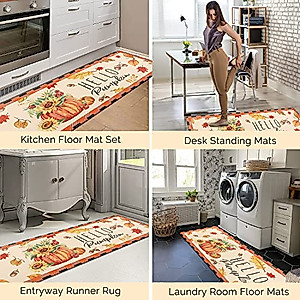 Falflor Fall Kitchen Rug and Mats Pumpkin Sunflower Decorative Kitchen Floor Mats Non Slip Kitchen Rug Heavy Duty Comfort Standing Mats for Kitchen Sink