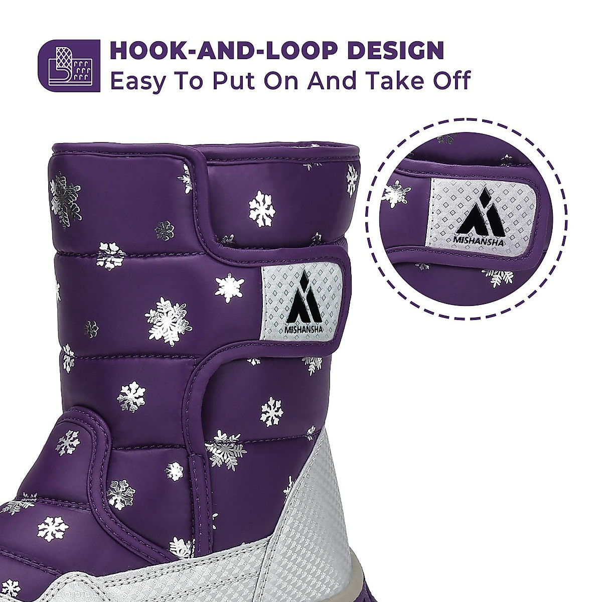 Mishansha Little Boys Winter Boots for Girls Kids War Snow Boots Water Resistant Antislip Outdoor Cold Weather Shoes Purple 2 Little Kid