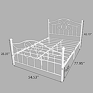 DUMEE Full Size Bed Frame with Headboard and Footboard Metal Platform Bed Frame Under Bed Storage No Box Spring Needed ( Full Size, White)