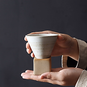 Coarse Pottery Espresso Cups with Base 6 OZ Handcrafted Creative Triangular Cone Shape Porcelain Mug Coffee Mugs for Cappuccino, Ceramic Tea Cup for Coffee Cappuccino Tea Latte Sake Milkshake Yogurt