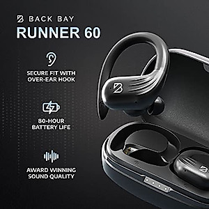 Runner 60 Wireless Sport Earbuds for Running 80 Hour Long Battery Life Over the Ear Earbuds with EarHooks, Wrap Around Ear buds Wireless Bluetooth Earbuds with Microphone, Earphones In Ear Headphones