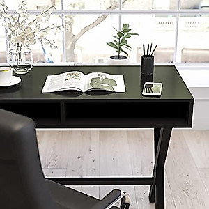 Merrick Lane Davisburg 42" Home Office Writing Desk with Open Front Storage Compartments in Black