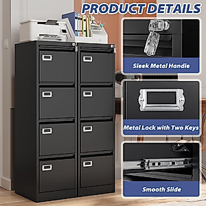 NODHM 4 Drawer File Cabinet with Lock, Metal Filing Cabinets, Vertical Small Filing Cabinet Steel Lockable Storage Cabinets for Home Office to Organization Hanging Letter/Legal/F4/A4