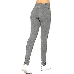 MOPAS Womens Yoga Pants with Fold Over Solid Waistband Grey Medium