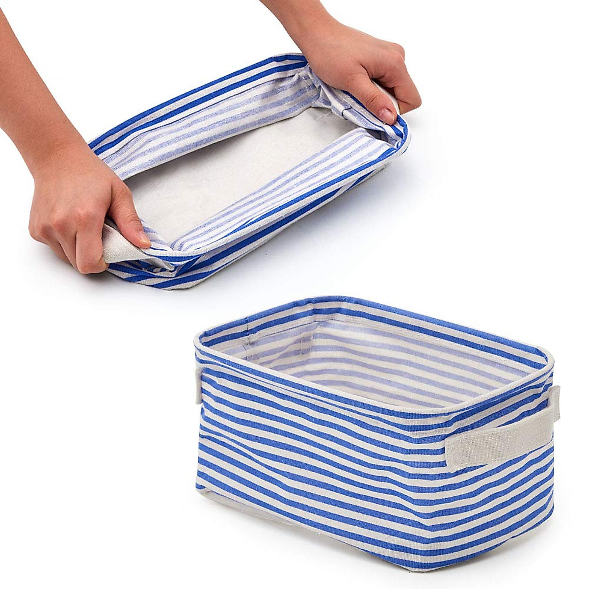 EZOWare 6 Pcs Small Foldable Storage Bins Baskets, Collapsible Linen Canvas Fabric Organizer Containers with Handles for Bathroom Toys Nursery Kids Toddlers Home and Office - Multi, 10 x 6.5 x 5 inch