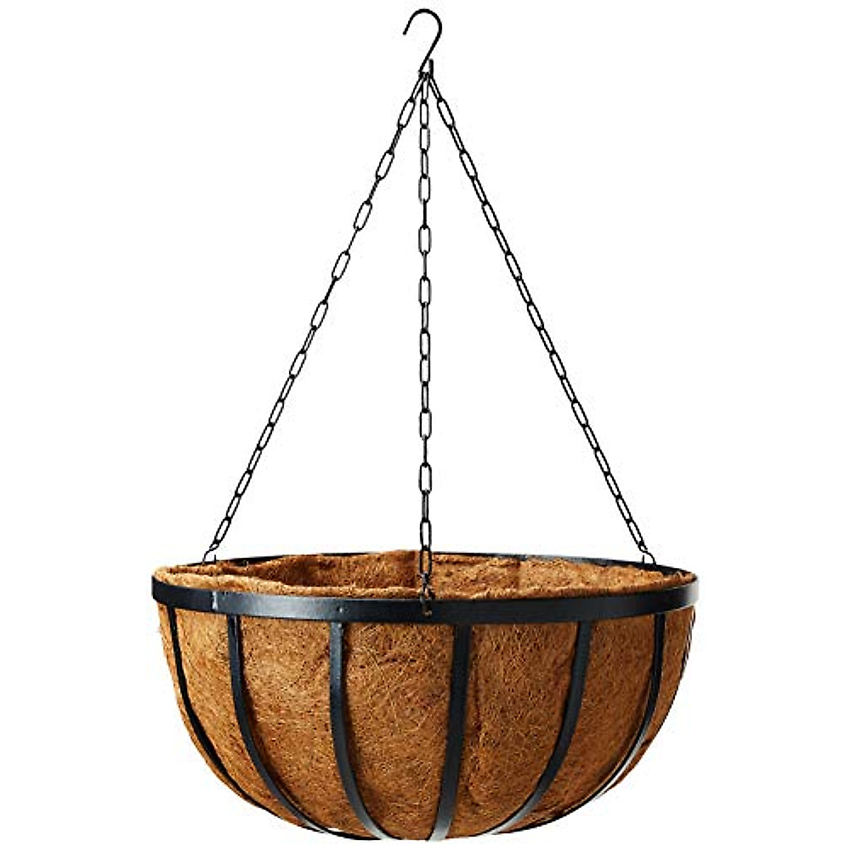 Arcadia Garden Products Coconut 1593 Solstice Round Hanging Basket Planter, 20-Inch, Black