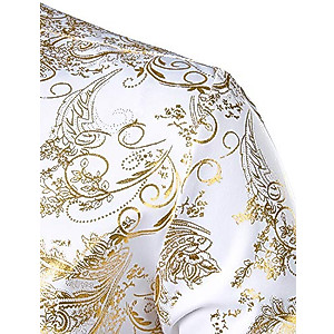 ZEROYAA Men's Luxury Paisley Gold Shiny Printed Stylish Slim Fit Button Down Dress Shirt ZLCL18 White Gold Medium