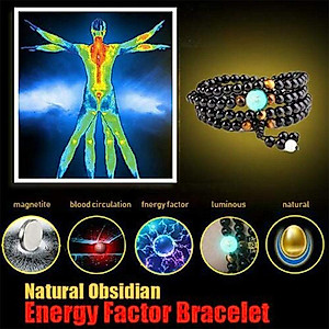 Obsidian Bracelet 108-Beads Dragon Pattern Luminous Therapy Jewerly Gift, 30-inch