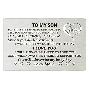 CINRLLA Son Engraved Wallet Card Gifts, Son Birthday Card Gifts, College Graduation Gifts for Son, Wedding Anniversary Christmas Gifts from Mom to Son, WCD04