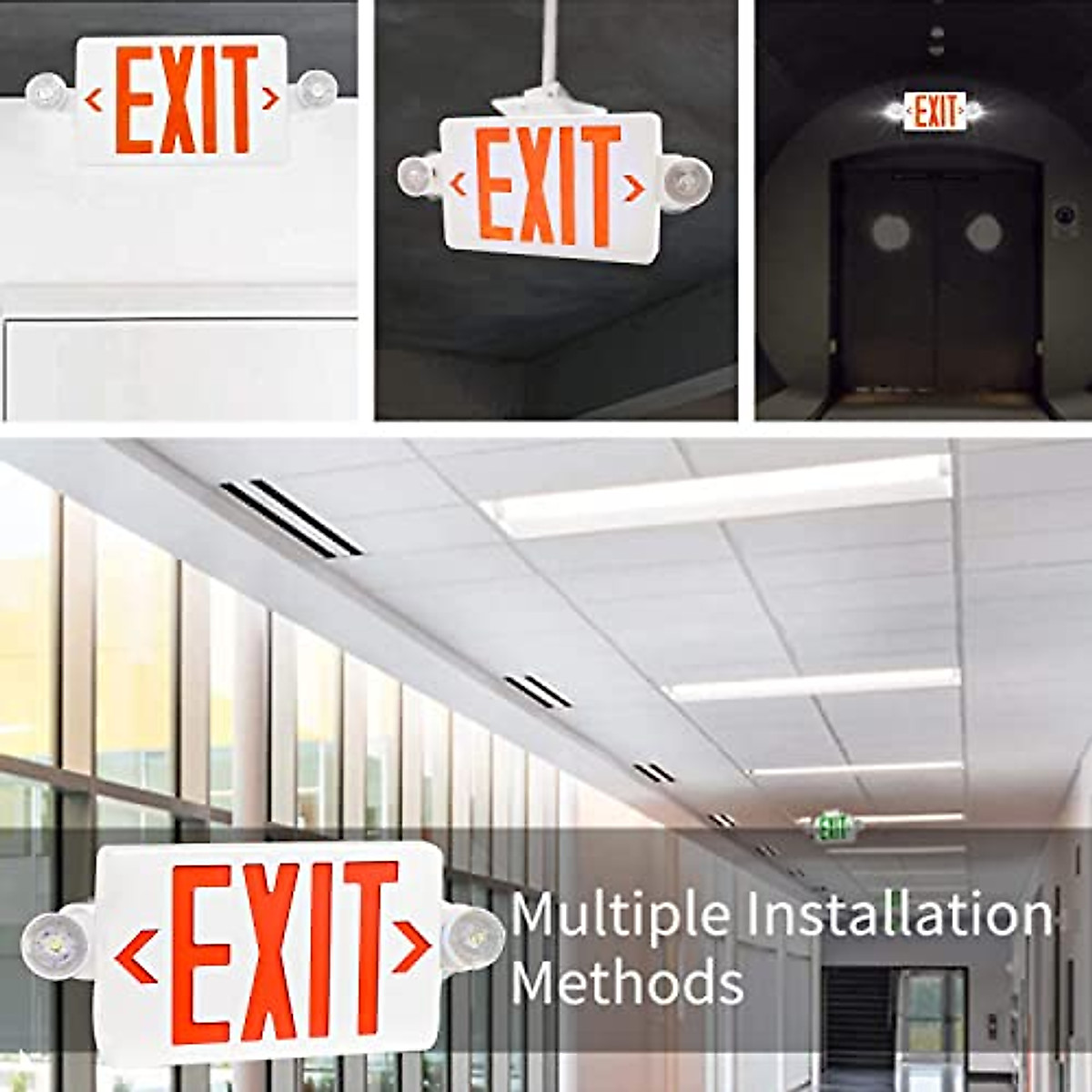OSTEK Red LED Exit Sign with Emergency Light, Two LED Adjustable Head Emergency Exit Lights with Battery Backup, Dual LED Lamp ABS Fire Resistance UL-Listed 2Pack