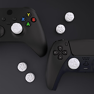 PlayVital Thumbs Cushion Caps Thumb Grips for ps5/4, Thumbstick Grip Cover for Xbox Series X/S, Thumb Grip Caps for Xbox One, Elite Series 2, for Switch Pro Controller - Raindrop Texture Design White