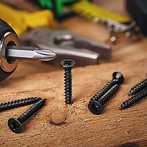 #8 x 2 Inch Wood Screw 100PCS Black Phosphate Coated Stainless Flat Truss Head Fast Self Tapping Drywall Screws by SG TZH