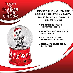 Disney The Nightmare Before Christmas Santa Jack Skellington 6-Inch Light-Up Snow Globe with Swirling Glitter Display Piece Keepsake | Home Decor for Kids Room Essentials | Tim Burton