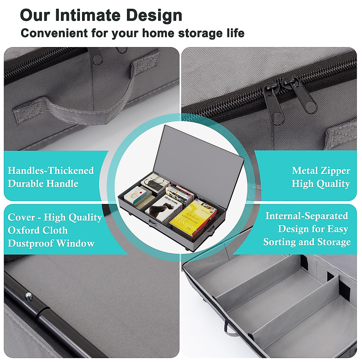 BEESTMUEBLE 2Pack Under Bed Storage, 53 L Under Bed Storage Containers with Wheels and Lids, Thicken 600D Oxford Cloth Under the Bed Organizer with Handles for Blankets, Pillows and Clothes, Grey