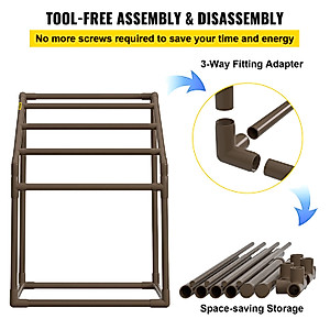 VEVOR Pool Towel Rack, 5 Bar, Brown, Freestanding Outdoor PVC Trapedozal Poolside Storage Organizer, Include 8 Towel Clips, Mesh Bag, Hook, Also Stores Floats and Paddles, for Beach, Swimming Pool