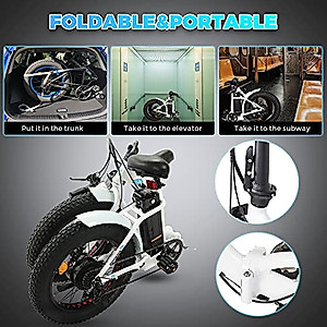 ECOTRIC 20" Folding Electric Bike Ebike 36V/12.5AH Lithium Battery 500W Powerful Rear Motor Step-Through Fat Tire Bicycle Shimano 7 Speed Gear (Black/White) 90% Pre-Assembled