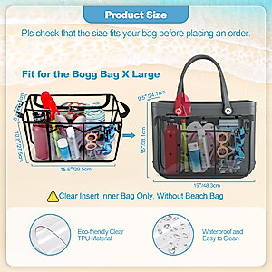 Rexmica Clear Beach Bag Organizer Insert Compatible with Bogg Bag X Large, Waterproof Beach Bag Insert Divider Pouch, Beach Tote Bag Insert Organizer Liner 15.6 x 8.4 x 10.8 Inches, Black
