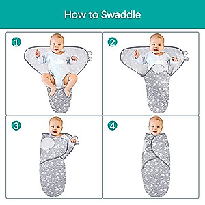 Biloban Baby Swaddles 0-3 Months for Boy Girls, Baby Swaddle, Newborn Swaddle, Cotton Adjustable Swaddle Blanket, Lovely Grey Print, 2 Pack