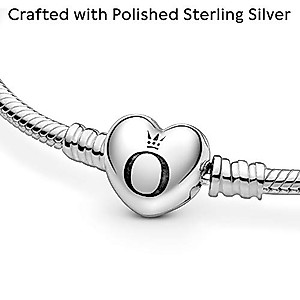 PANDORA Jewelry Moments Heart Clasp Snake Chain Charm Sterling Silver Bracelet, 7.5"