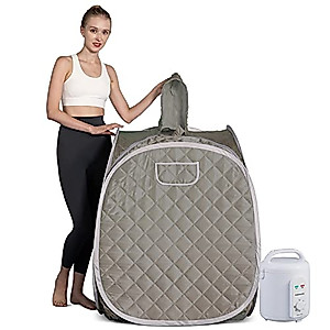 Smartmak Portable Steam Sauna Kit, Personal Full Body at Home Spa Tent with 1.8L 900 Watt Steam Generator, Single Person Sauna Steamer, Timer for Detox Relaxation (L 33.5”x W 33.5”x H 41.4”, Grey)
