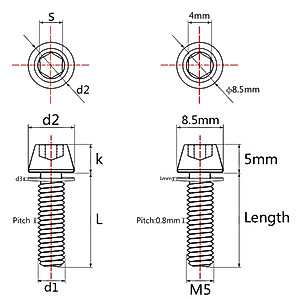 Wanyifa Titanium Ti Allen Hex M5x16 18mm Tapered Head Bolt with Washer Screw for Bicycle Stem Parts Pack of 6 (Ranibow, M5x18mm)