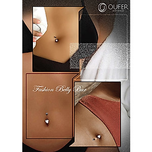 OUFER 14G Belly Rings, Long Belly Button Rings, G23 Solid Titanium Belly Piercing Jewelry, Heart Shaped Navel Piercing Jewelry, Belly Rings for Women Men-16mm