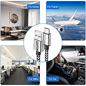 UDATON USB C Cable, USB Type C Cable 10ft, 2 Pack Extra Long Braided USB A to USB C Fast Charging Cable for Samsung Galaxy S22 S21 Plus A11 A20 A5,Note 10 9,LG G7 V35,Moto Z3,PS5, Grey