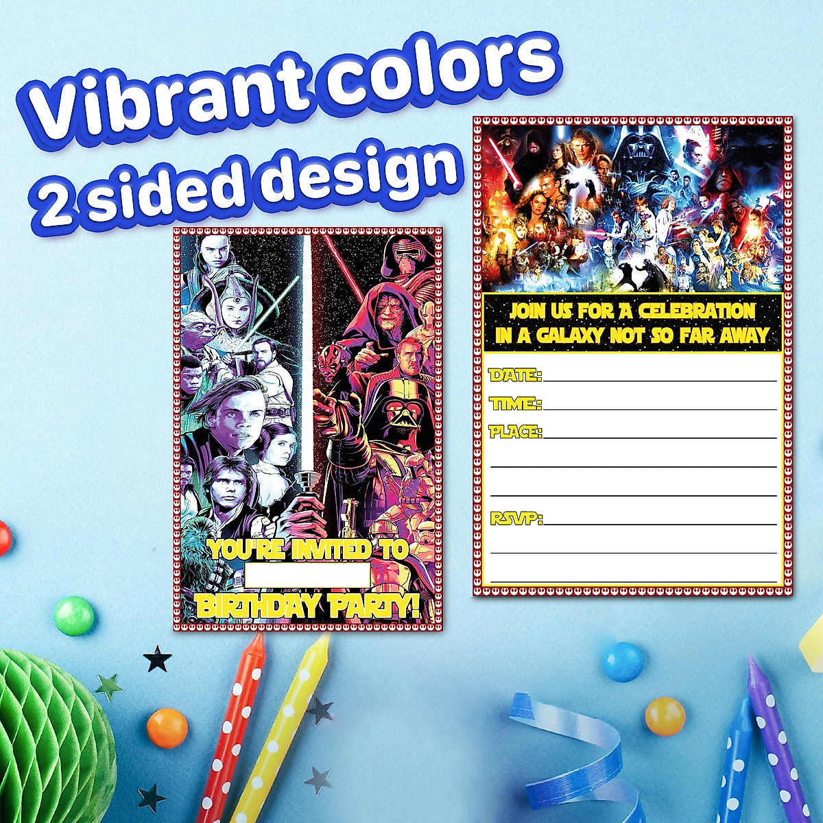 Set of 30 Invitation Cards Star Wa -Themed Happy Birthday Invitation Cards - Lightweight (230g), Postcard Style Invites for the Perfect Party Pack