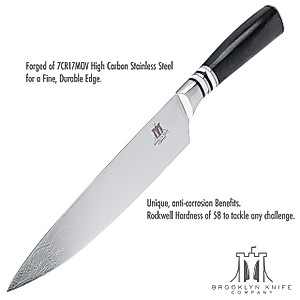 Brooklyn Knife Co. Chef Knife - Japanese Seigaiha Series - Etched High Carbon Steel 8-Inch