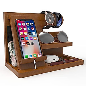 Gift for Dad Gift for Husband Wood Phone Docking Station Organizer Men Birthday Nightstand Cool Mens Birthday Gifts Night Stand Accessories Docking Station Wood Bedside Organizer Business Gifts