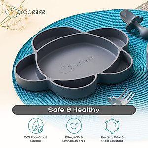 grabease Silicone Suction Plate for Baby & Toddler Self-Feeding, 6-Section Dish With Stay-Put Grip, BPA and Phthalates-Free, Dishwasher and Microwave Safe, Gray