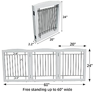 ZJSF Freestanding Foldable Dog Gate for House Extra Wide Wooden White Indoor Puppy Gate Stairs Dog Gates Doorways Pet Gate Tall Dog Fence 3 Panels Fence 60‘’W x 24''H