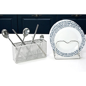 LENITH Kitchen Utensil Chopsticks Perforated Holder with Hooks - 304 Stainless Steel Storage for Organizer Dishwasher Safe (Large Rectangle)