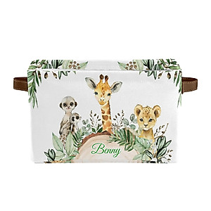 Safari Wild Animal Personalized Storage Bins Basket Cubic Organizer with Durable Handle for Shelves Wardrobe Nursery Toy 2 Pack