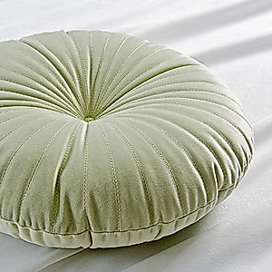 Roslynwood Shelly Round Solid Light Green Velvet Chair Cushion Couch Pumpkin Throw Pillow Home Decorative Seashell Floor Pillow, 16x16 inch