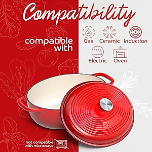 Segretto Cookware Enameled Oval Cast Iron Dutch Oven with Handle 7 Quart Rosso (Red) Oven Safe Dutch Oven Pot With Lid Cast Iron Enamel Dutch Oven Cast Iron Pot Set Cookware for Bread Baking, Basting