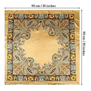 35" Satin Square Hair Scarf Bandanas - 3Pcs Large Silk Head Scarves Lightweight Satin Hair Kerchief Sleeping Hair Wraps for Women (Camel + Black + Beige)