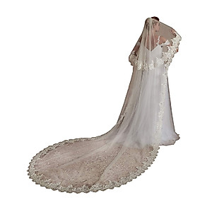 EllieHouse Cathedral Length 2 Tier Lace Bridal Wedding Veil For Bride Ivory 3 M
